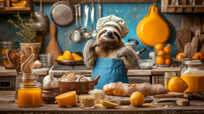 A Sloth in a Chef S Hat Standing on Top of the Counter, AI Stock Image ...