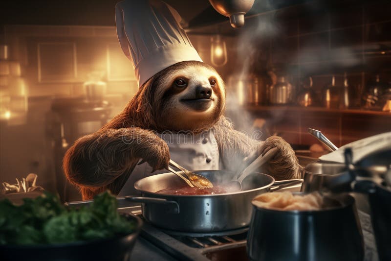 Sloth Chef S in Uniform Cook a Food at Restaurant S Kitchen. Stock ...