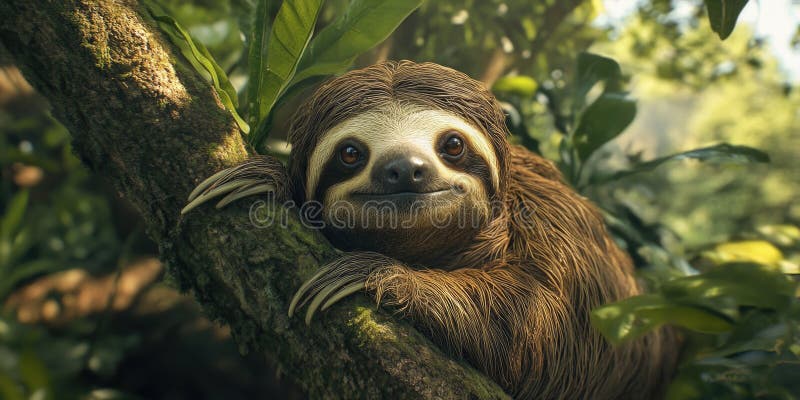 Sloth Climbing Rainforest Tree Stock Photo - Image of mammal ...