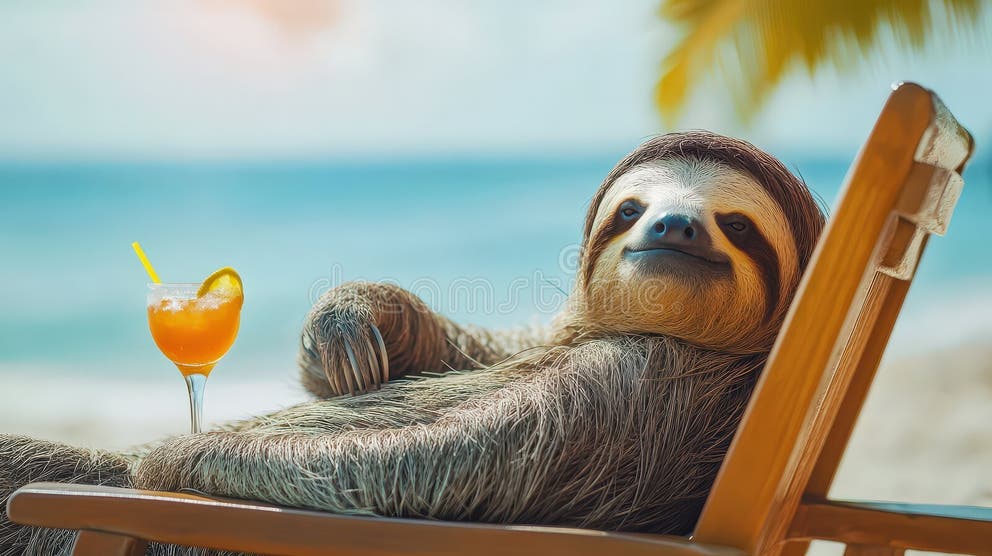 Sloth with a Cocktail on the Beach. Selective Focus Stock Image - Image ...