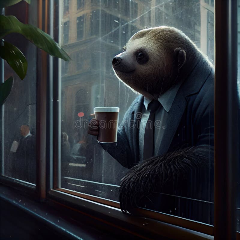 Sloth with Coffee, Office Worker. Stock Illustration - Illustration of ...