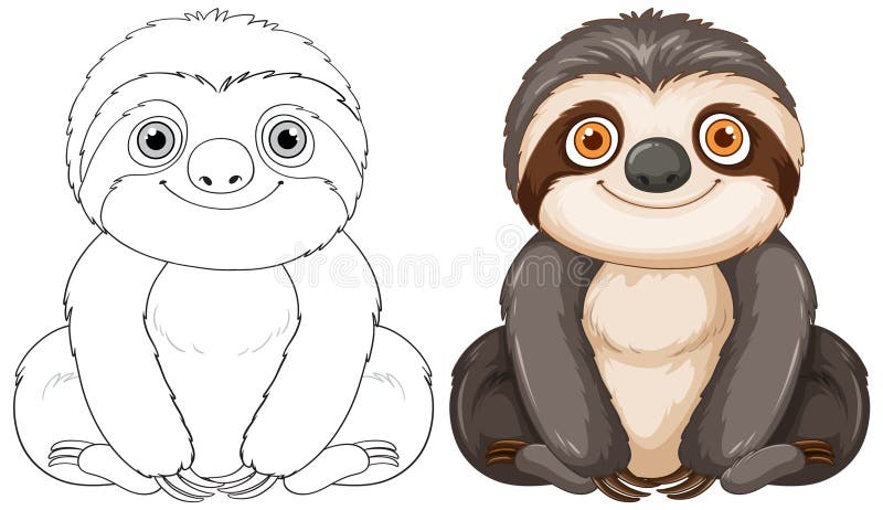 A Sloth in Color and Outline Stock Vector - Illustration of friendly ...