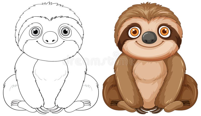 Sloth in Color and Outline Versions Stock Vector - Illustration of ...