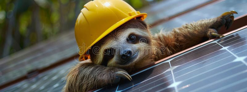 A Sloth in a Construction Helmet Mounts Solar Panels Stock Image ...