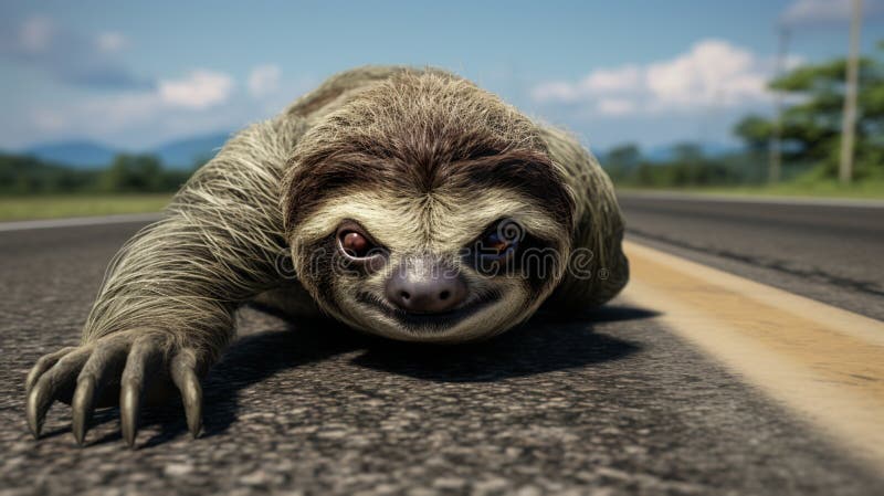 Sloth Crawling on the Highway. Generative Ai Stock Illustration ...