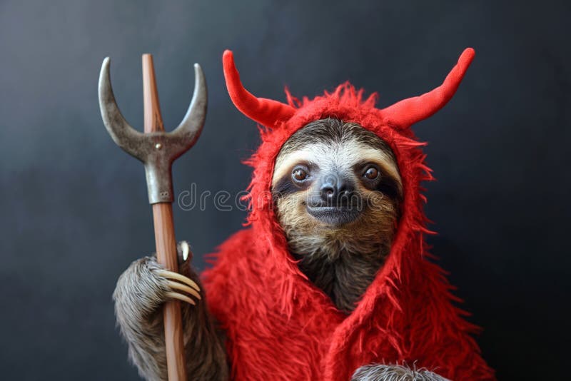 A Sloth is Creatively Dressed As a Devil, Equipped with a Trident Stock ...