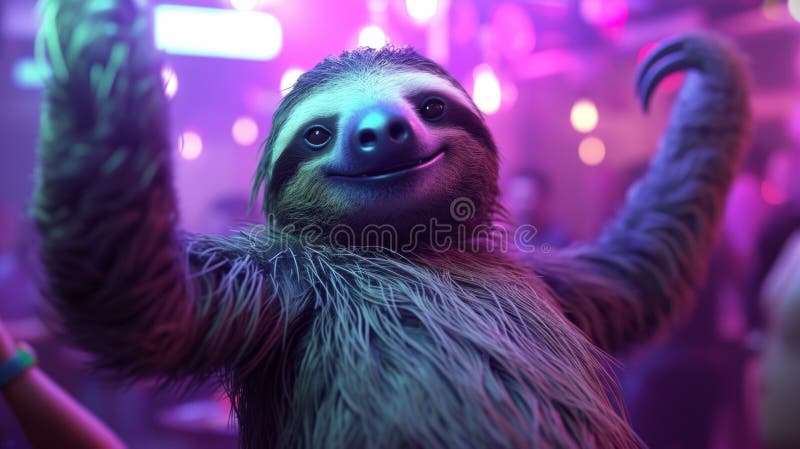 A Sloth is Dancing in a Nightclub with People Around Him, AI Stock ...