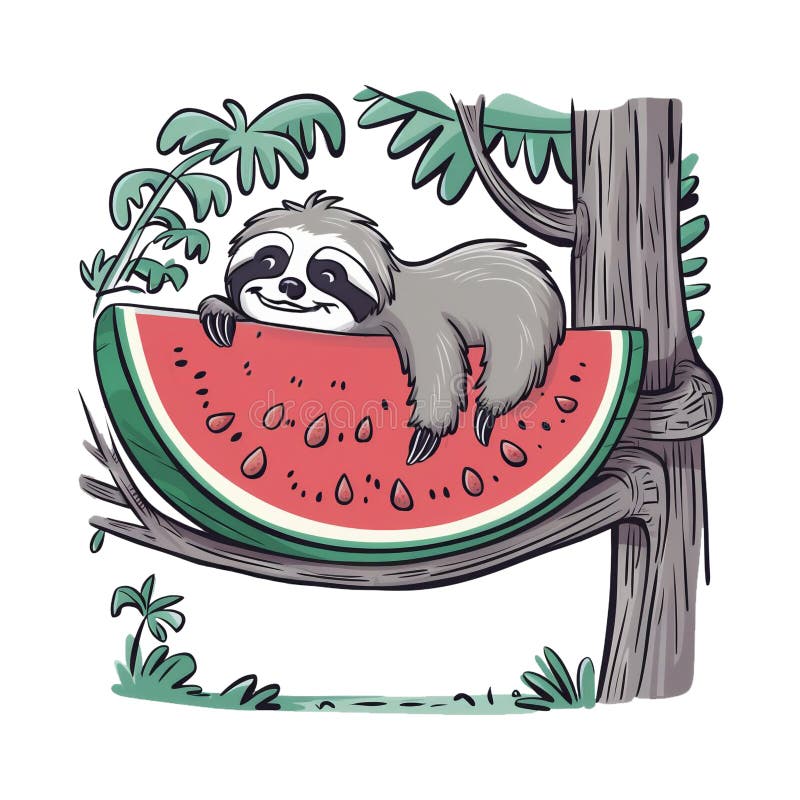 A Sloth is Depicted Lounging Contently on a Slice of Watermelon Stock ...