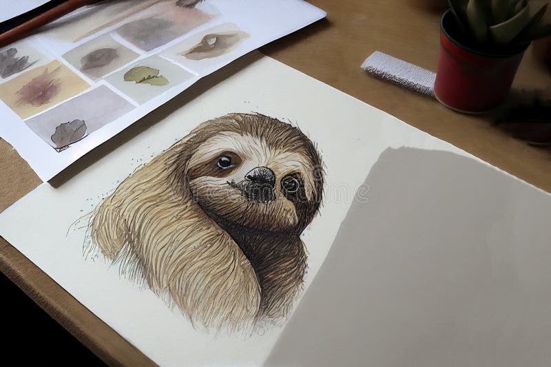 Sloth Drawing with Bit of Watercolour Stock Illustration - Illustration ...