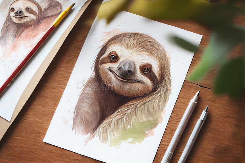 Sloth Drawing with Bit of Watercolour Stock Illustration - Illustration ...