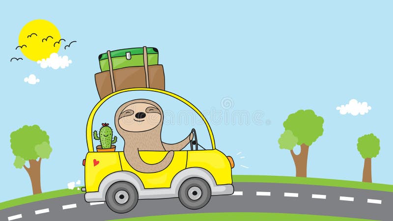 Sloth Driving His Car Slowly Stock Vector - Illustration of travel ...