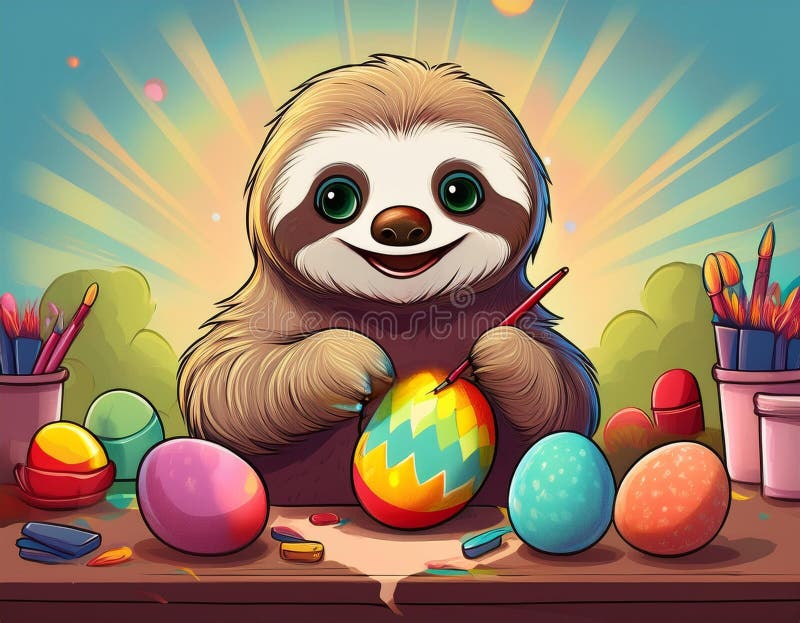 Sloth Easter Eggs Painting Cartoon Stock Illustration - Illustration of ...