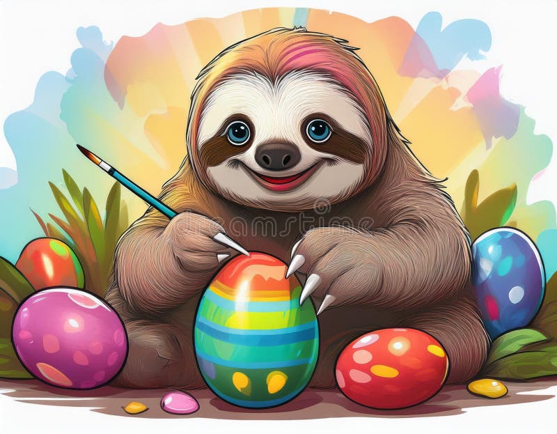 Sloth Easter Eggs Painting Cartoon Stock Image - Image of spring ...