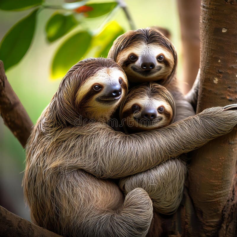 Sloth family, AI generated stock illustration. Illustration of ...