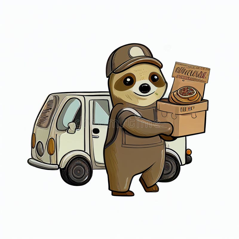 Sloth Food Delivery Man in Cartoon Style on a Light Background. AI ...