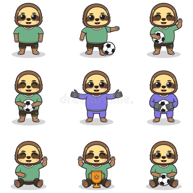 Vector Illustration of Sloth Characters Playing Football Set Stock ...