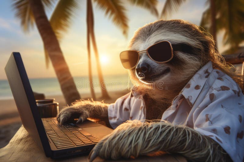Sloth Freelancer Beach. Generate Ai Stock Illustration - Illustration ...