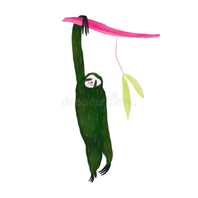 Sloth on Branch Textured Image. Cartoon Character Drawing Stock Image ...