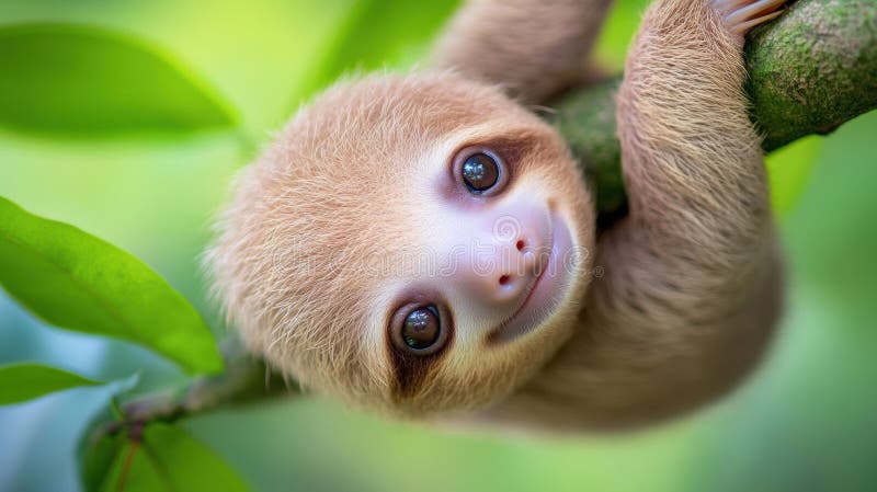 A Sloth Hanging from a Tree Branch with Its Eyes Closed, AI Stock Photo ...