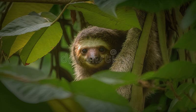 A Sloth Hanging from a Tree Branch in the Jungle Stock Illustration ...