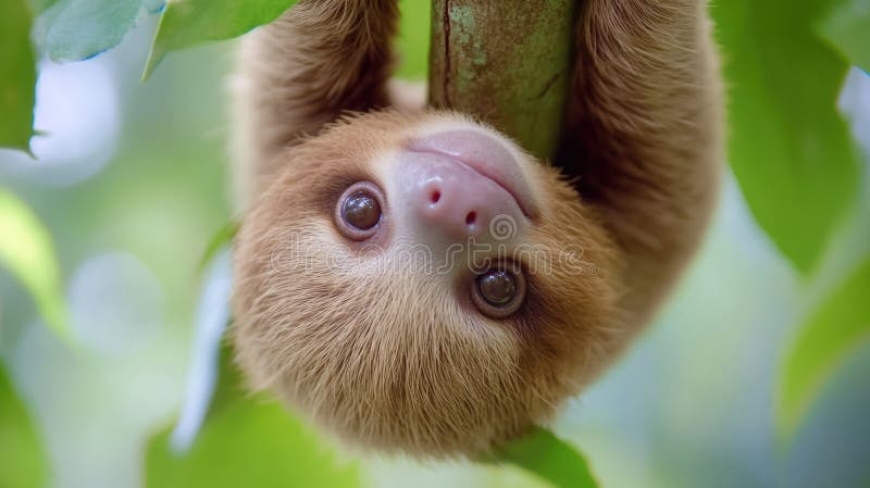 A Sloth Hanging Upside Down from a Tree Branch with Its Eyes Closed, AI ...