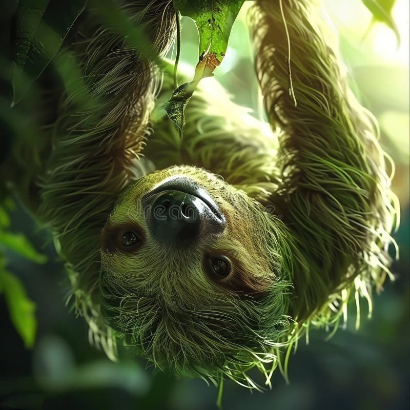 A Sloth Hangs Upside Down from a Branch in the Forest. Wildlife Animals ...