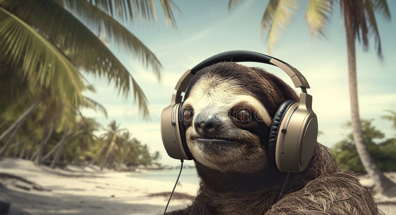 Sloth in Headphones. Generative AI Stock Illustration - Illustration of ...