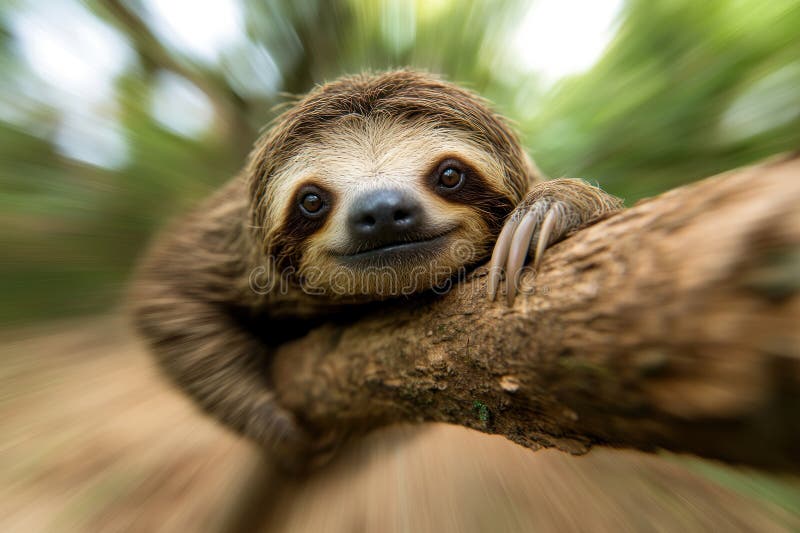 A Sloth Holding Onto Tree Branch with Playful Expression Stock Photo ...