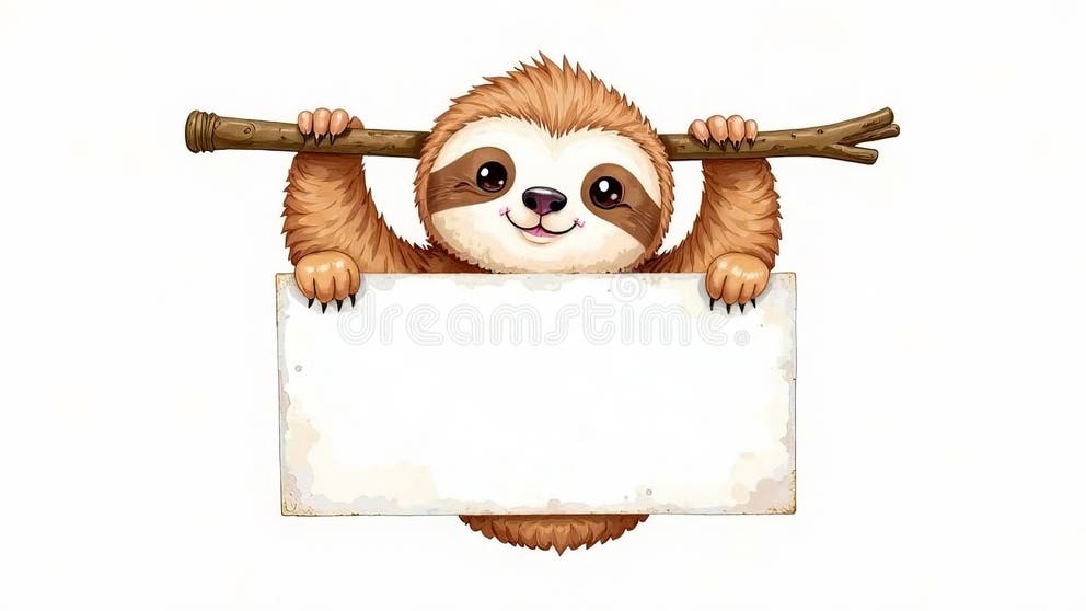 The Sloth Holds a Blank Sign Stock Illustration - Illustration of ...
