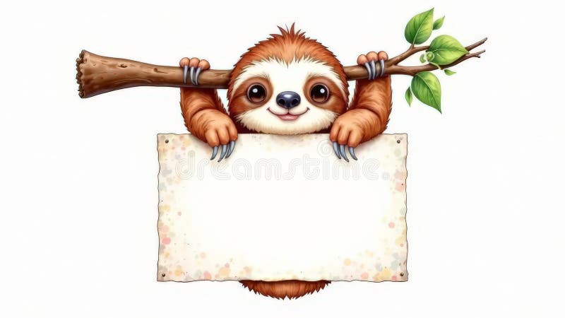 The Sloth Holds a Blank Sign Stock Illustration - Illustration of fauna ...