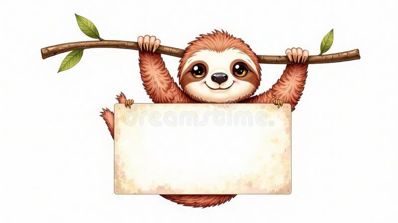 The Sloth Holds a Blank Sign Stock Illustration - Illustration of ...
