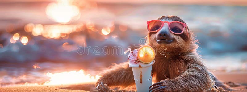 Sloth with Ice Cream on the Beach Stock Image - Image of sweet, exotic ...