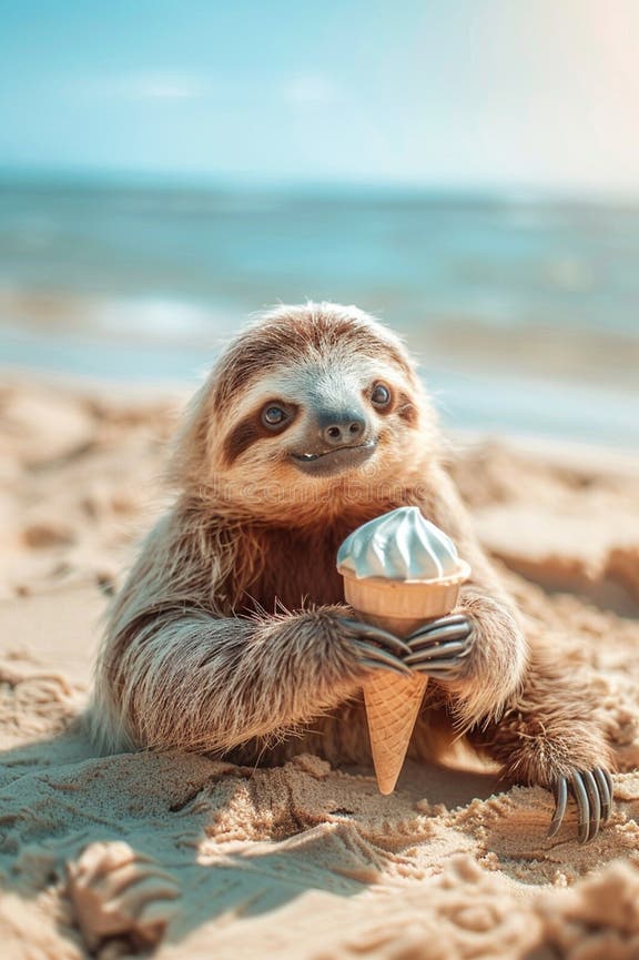 Sloth with Ice Cream on the Beach Stock Photo - Image of tropical ...