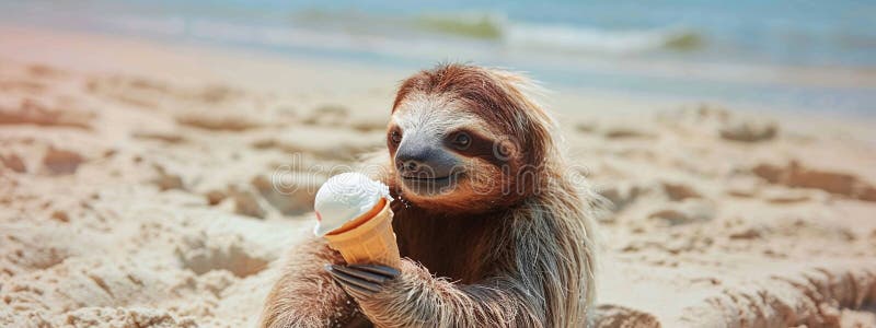 Sloth with Ice Cream on the Beach Stock Image - Image of kids, wildlife ...