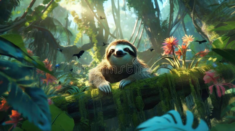 Sloth in the Jungle. Generative AI Stock Photo - Image of hanging, cute ...