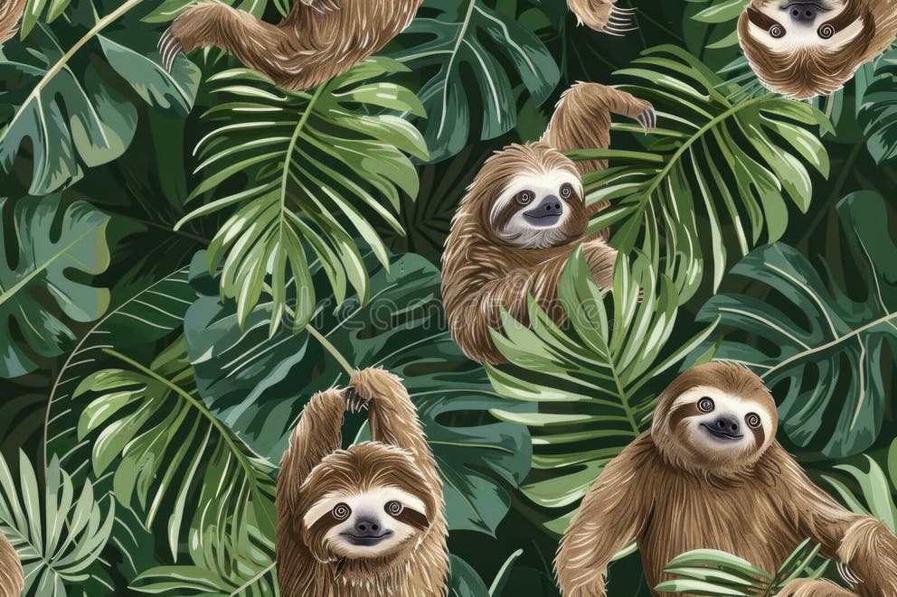 Sloth Jungle Repeat Pattern Stock Photo - Image of texture, repeating ...