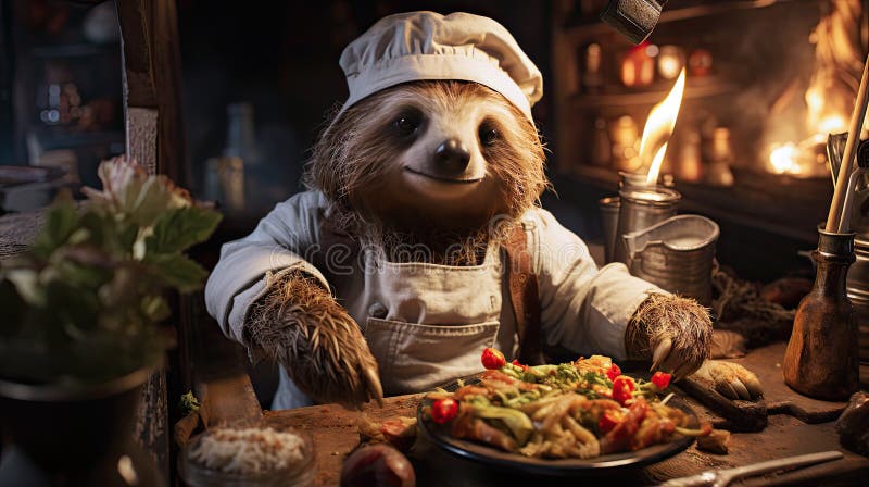 Chef Sloth Cartoon Vector with Knife and Plate. Stock Vector ...