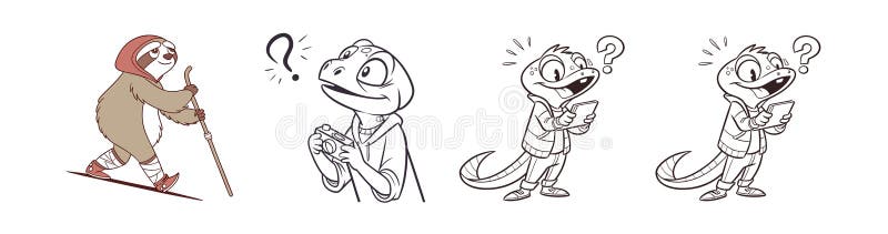 Sloth and Lizard Characters with Question Marks Stock Vector ...