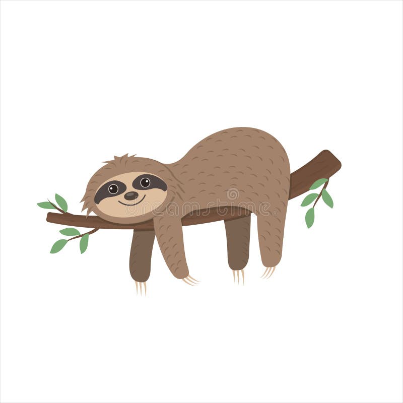 Sloth Lying on a Tree, Vector Isolated Illustration Clipart Stock ...