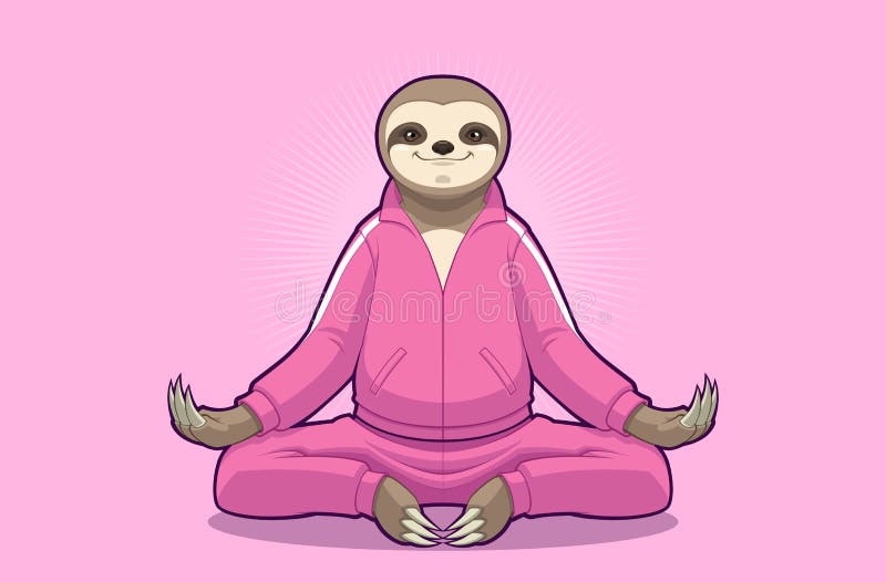 Sloth Meditating in Pink Tracksuit Stock Illustration - Illustration of ...