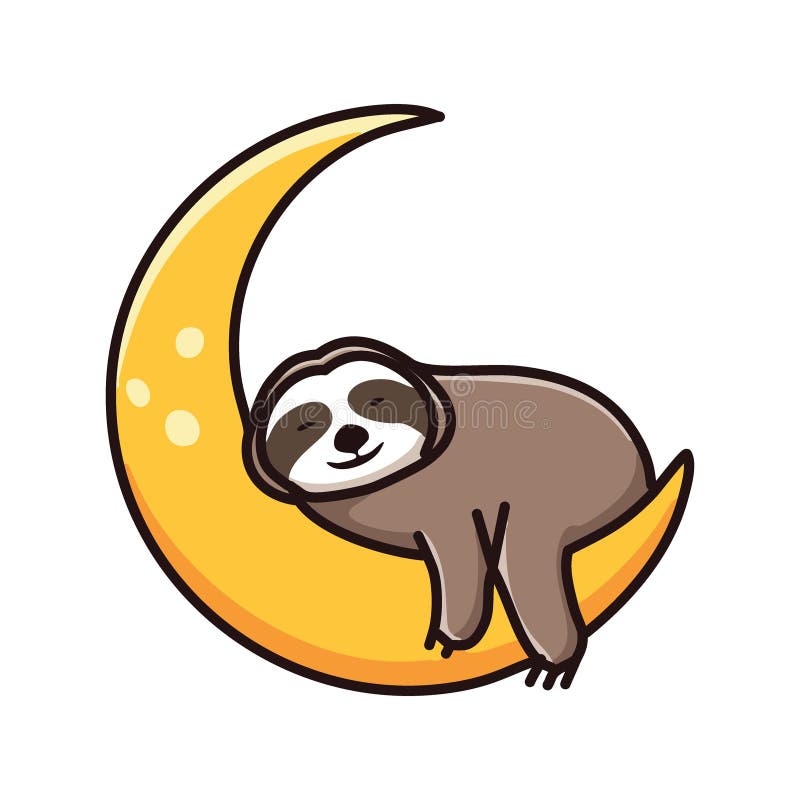 Sloth Moon Sleep. Adorable Cartoon Sloth Napping on a Crescent Moon ...
