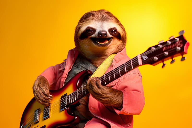 A Sloth Musician Playing Guitar in a Band. Generative Ai Stock Photo ...