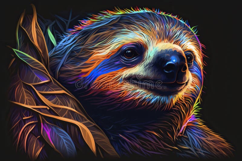 Sloth in Neon Colors. Generative AI Stock Illustration - Illustration ...
