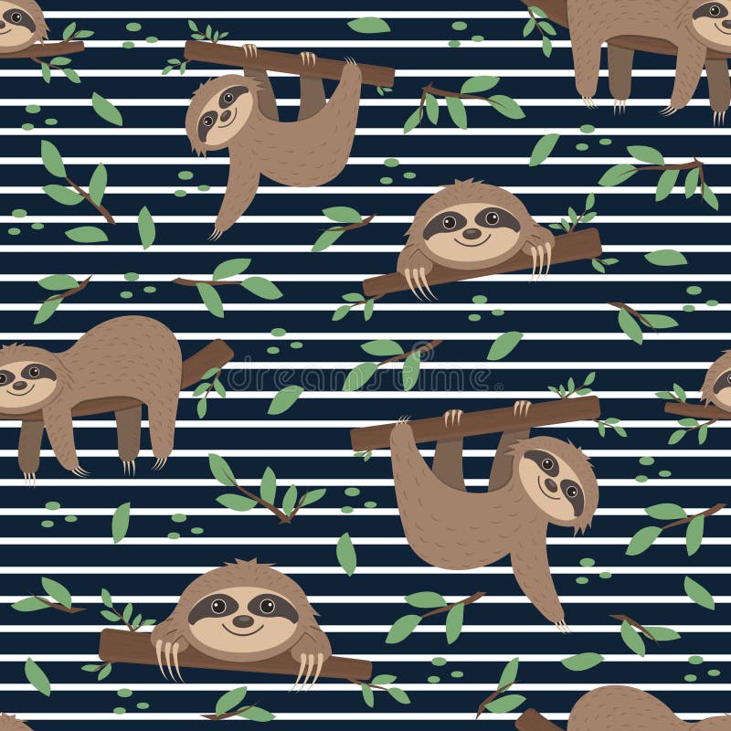 Sloth Pattern on a Background of Tropical Leaves on a Green Background ...
