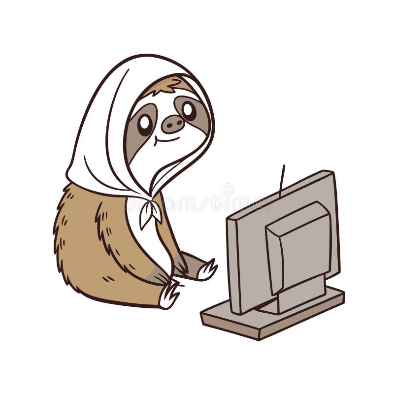 Sloth in a Peckish State Watching TV Stock Illustration - Illustration ...