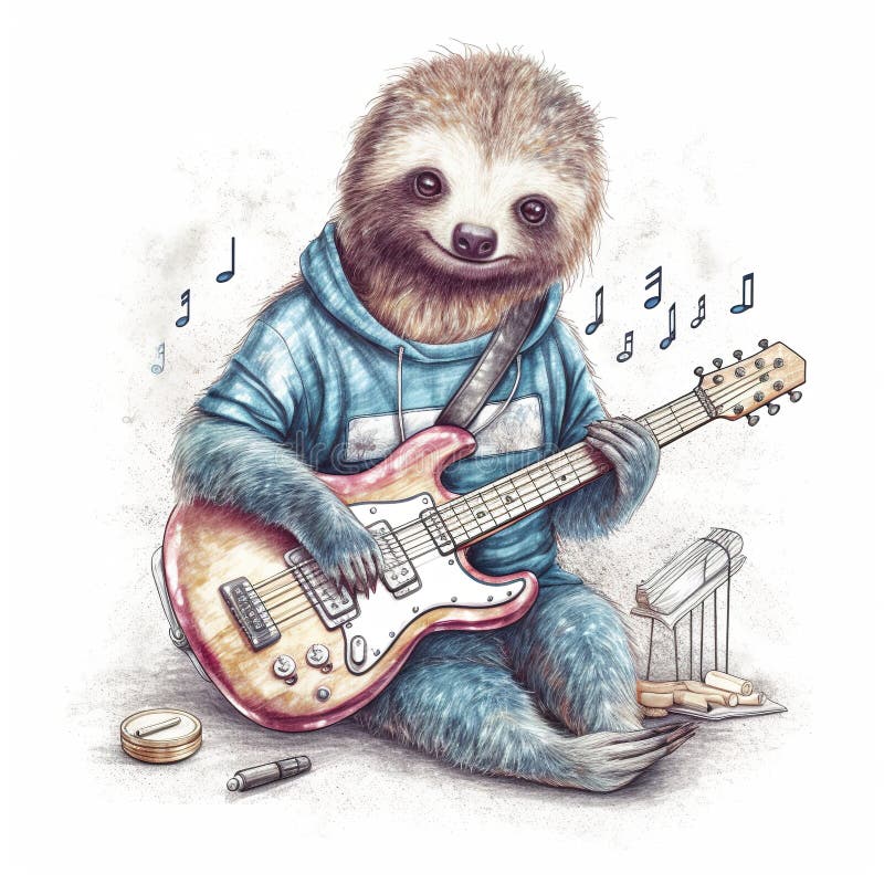 A Sloth Playing a Guitar while Sitting on the Ground. Generative AI ...