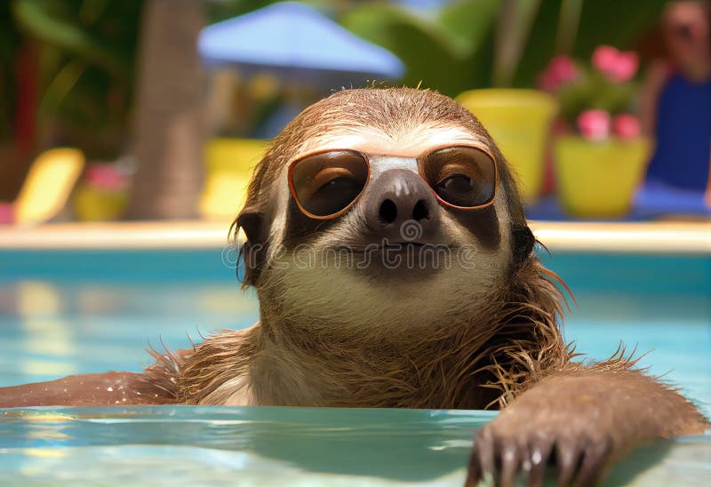 Sloth in the Pool, Summer Vacation Stock Illustration - Illustration of ...