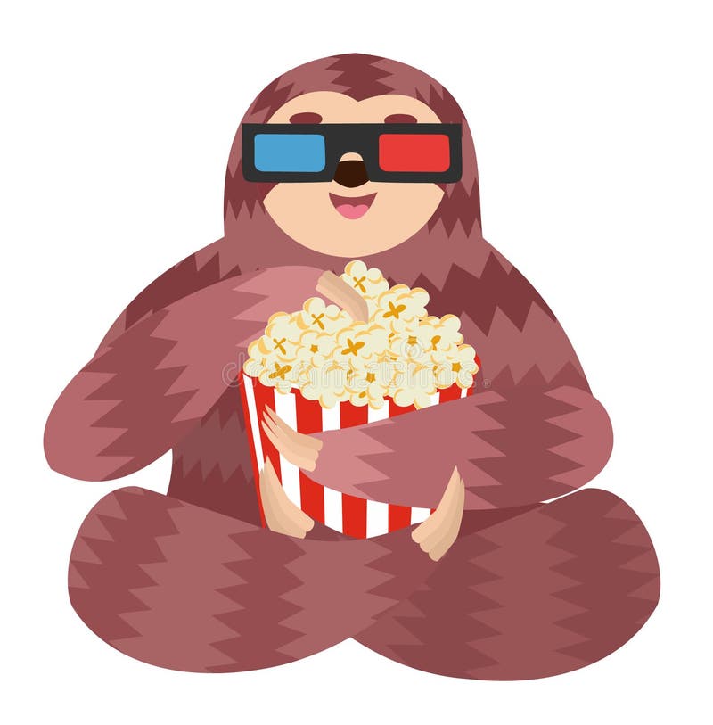 Sloth with Popcorn. Cute Vector Illustration. Stock Illustration ...
