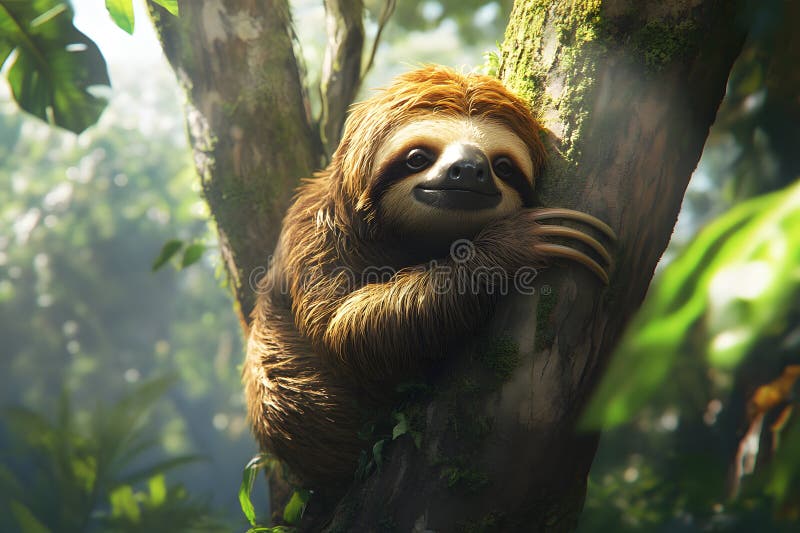 Sloth in Rainforest Canopy: a Digital Painting Stock Illustration ...