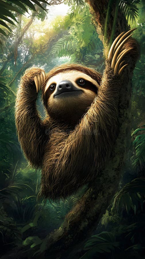 Sloth in Rainforest Canopy: a Jungle Portrait Stock Illustration ...